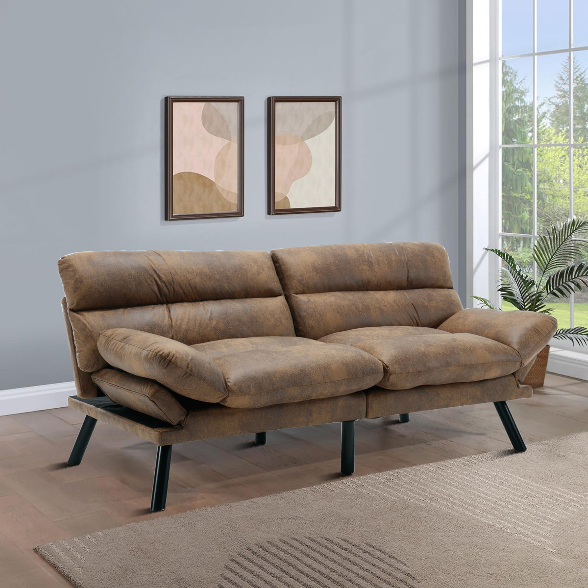 George Oliver Modern style sofa futon with adjustable backrest and ...