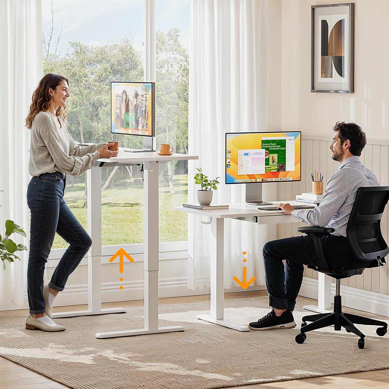 Inbox Zero Height Adjustable Standing Computer Desk With Drawer For ...