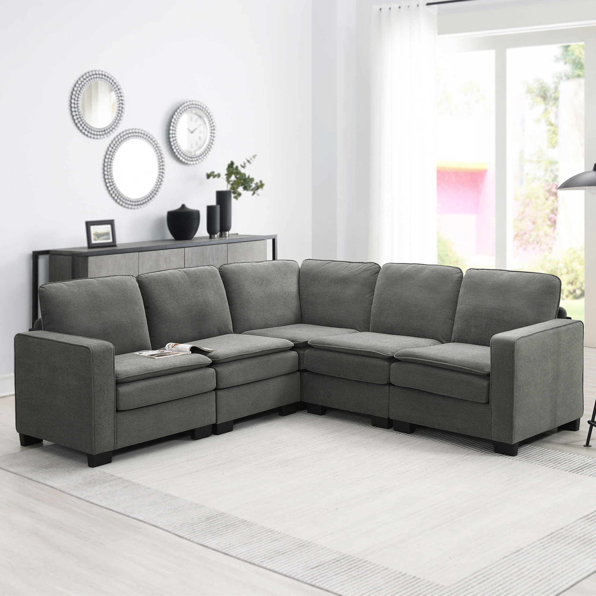 Ebern Designs 5-Piece Upholstered L-Shaped Sectional | Wayfair