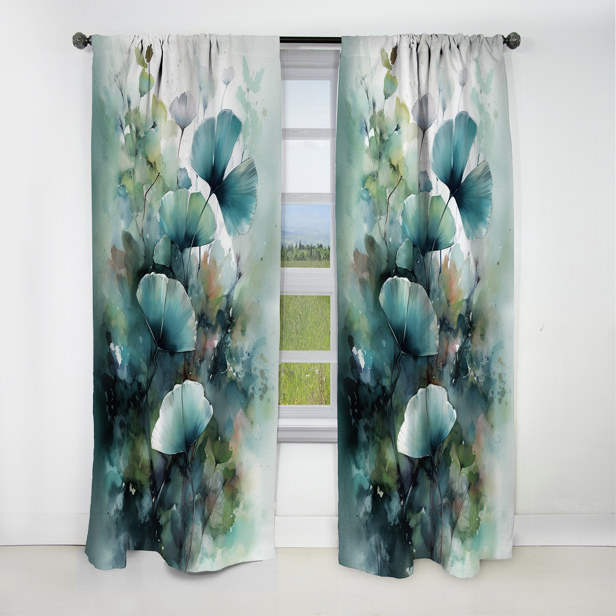 Dakota Fields Blue Mystique Of Fern III - Ferns Curtain - Blackout Floral Curtain - 1 Panels ...