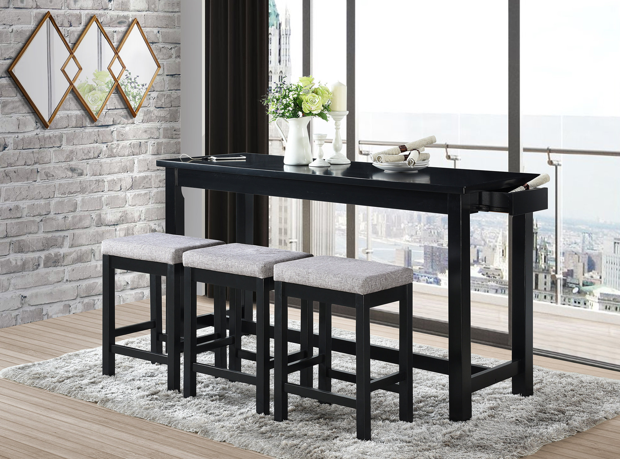 Rosecliff Heights 4pc Counter Height Dining Set Black Finish Counter ...