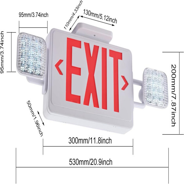 HIBAMSTOR Red Exit Sign With Emergency Lights, 200Lm 3Hours Plug In ...