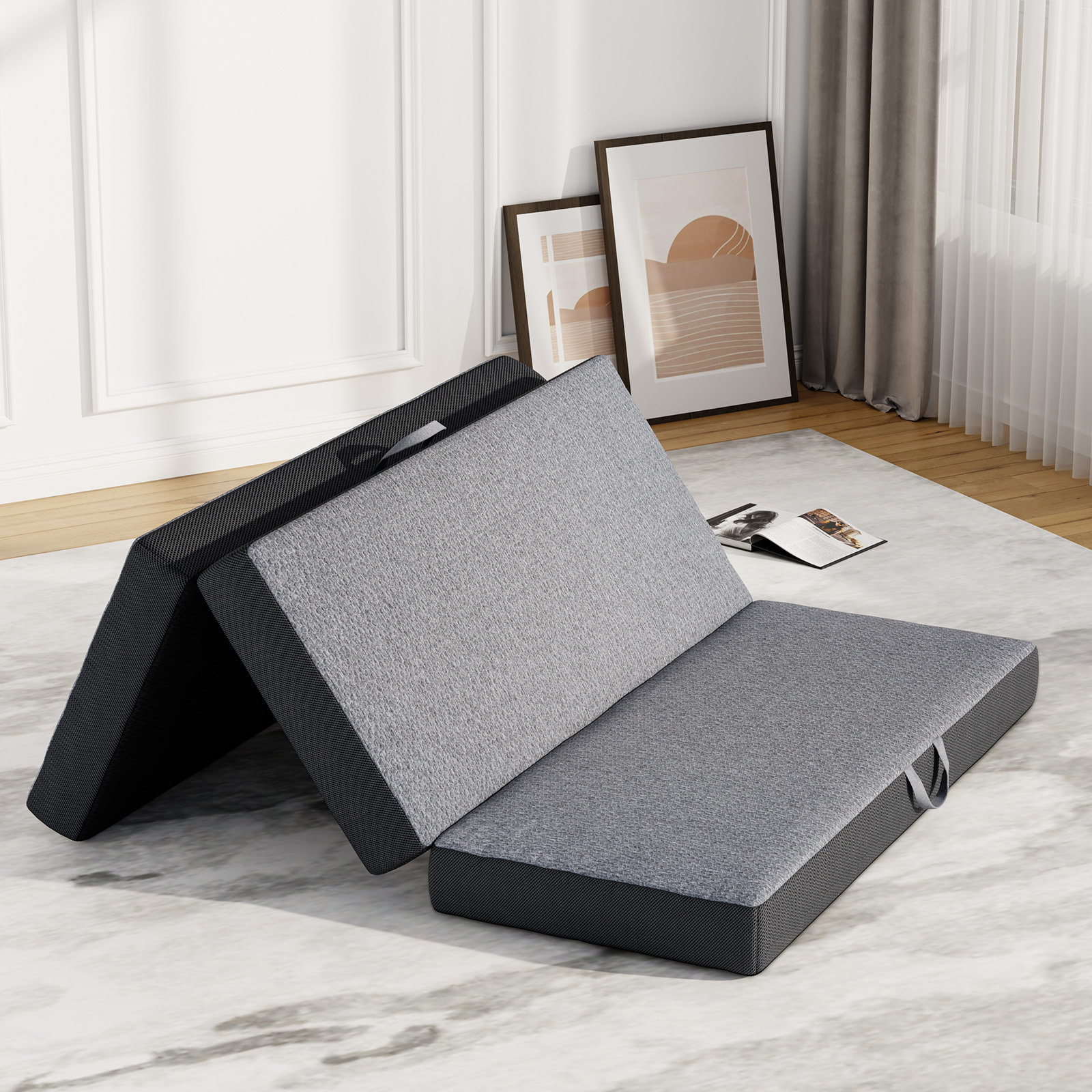 Alwyn Home Tri-fold 6'' Memory Foam Mattress, Foldable Futon Floor ...