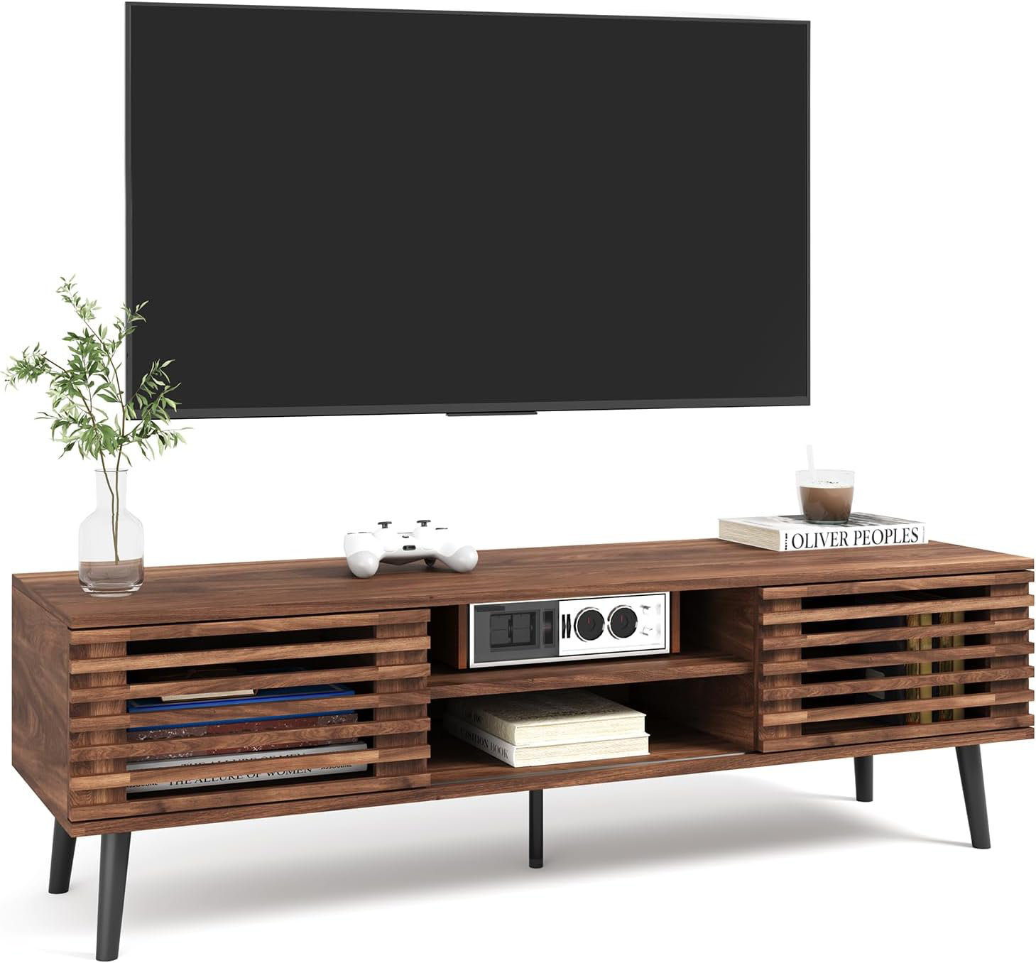 George Oliver Mid Century Modern TV Stand 52" Slatted TV Console With ...