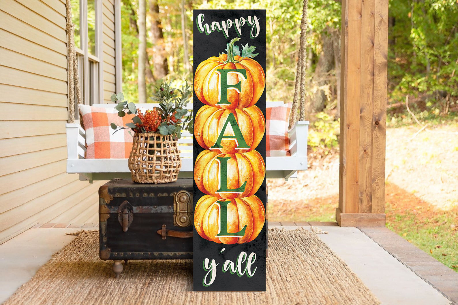 The Holiday Aisle® 36in Happy Fall Y'all Wooden Porch Sign - Seasonal ...
