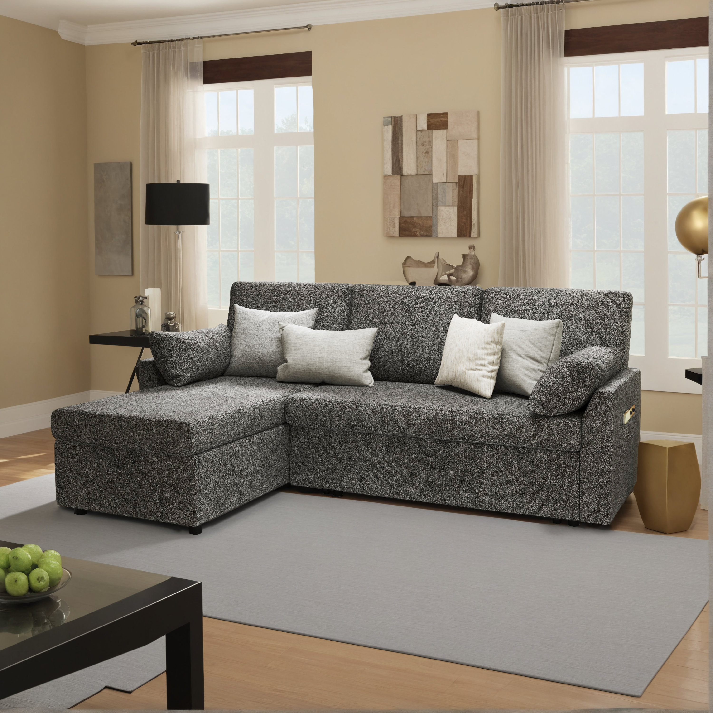 Latitude Run® Modern Sleeper Sofa Bed, Comfy Sofa With Storage Chaise ...