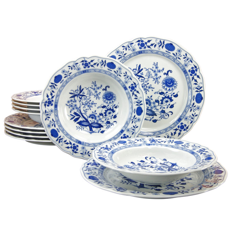 Creatable Flora Zwiebelmuster Porcelain China Dinnerware - Set of 12 ...