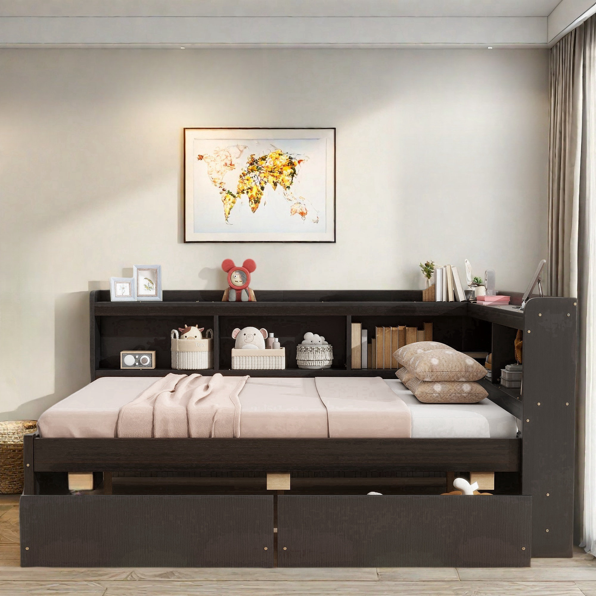 Red Barrel Studio® L-shaped Daybed With Bookcases, Charging Station And ...
