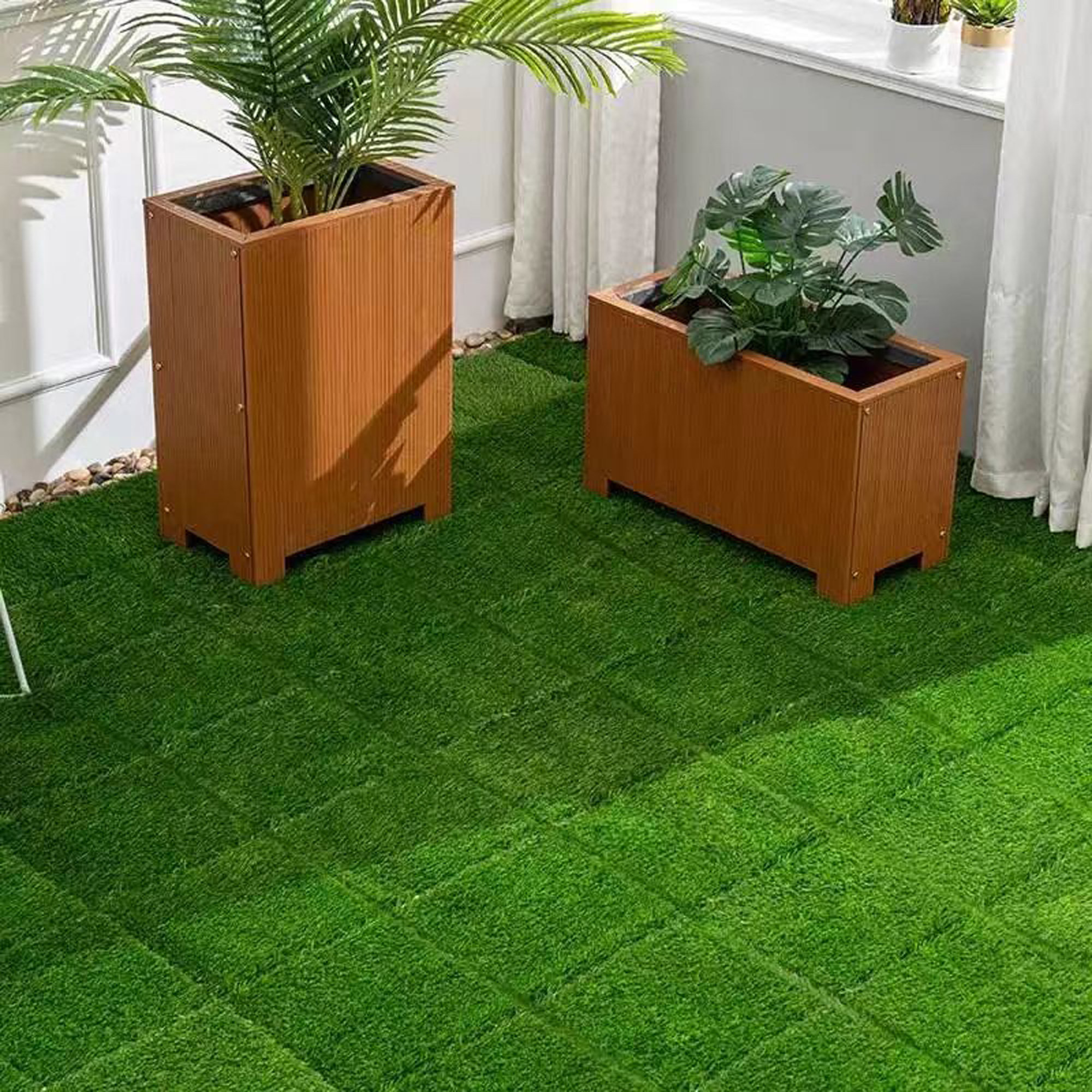 GROUPES 36Pcs Interlocking Artificial Grass Tiles For Patio, Balcony ...