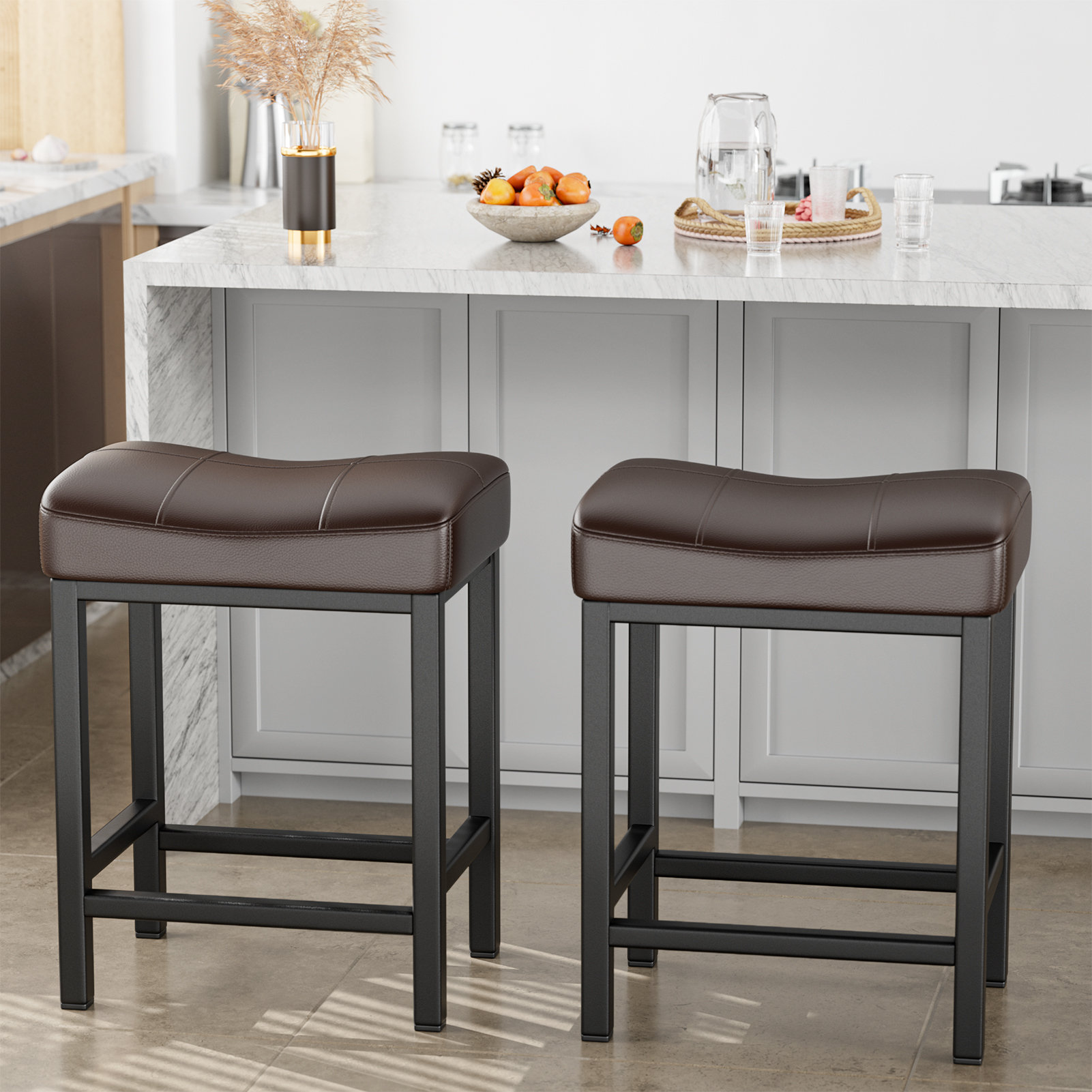 Winston Porter Mireno Saddle Upholstered 24" Kitchen Counter Stools ...