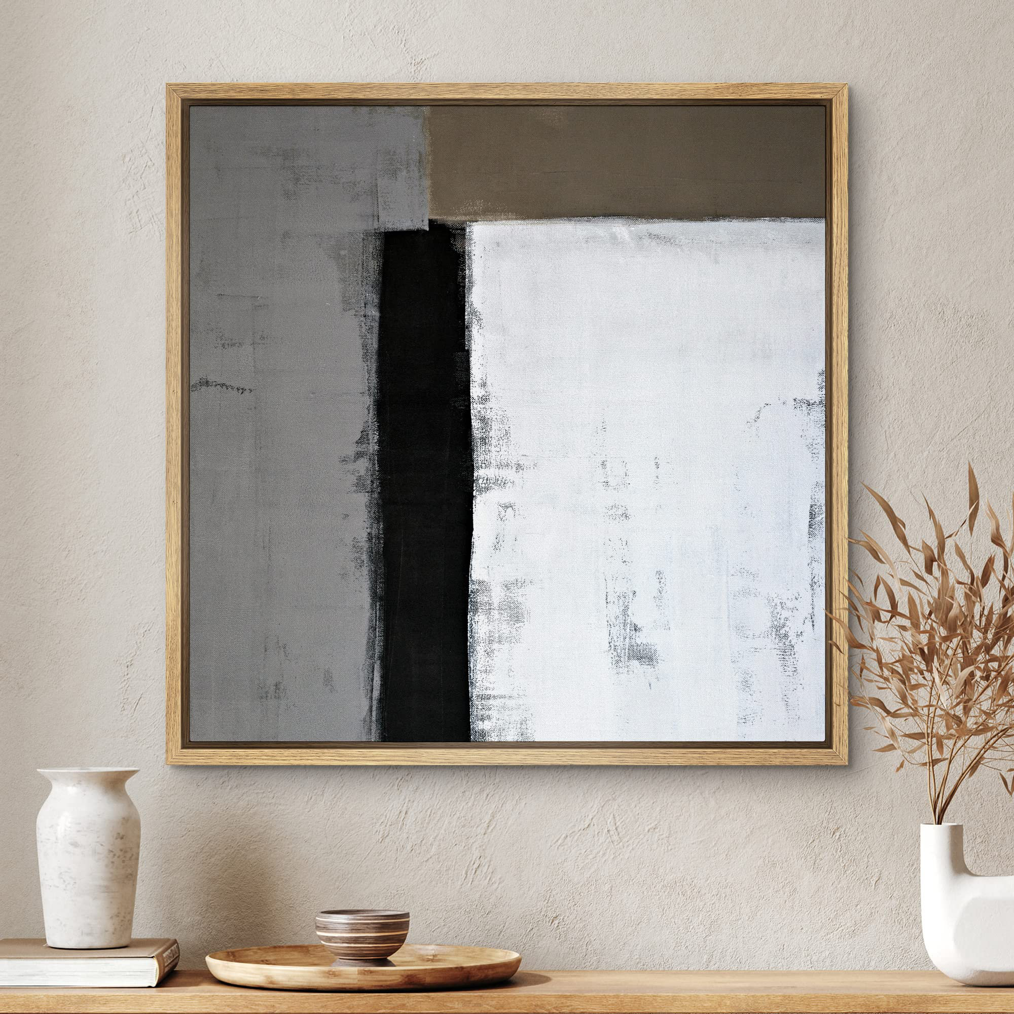 wall26 Textured Black, Gray & White Color Blocks - Floater Frame Print ...