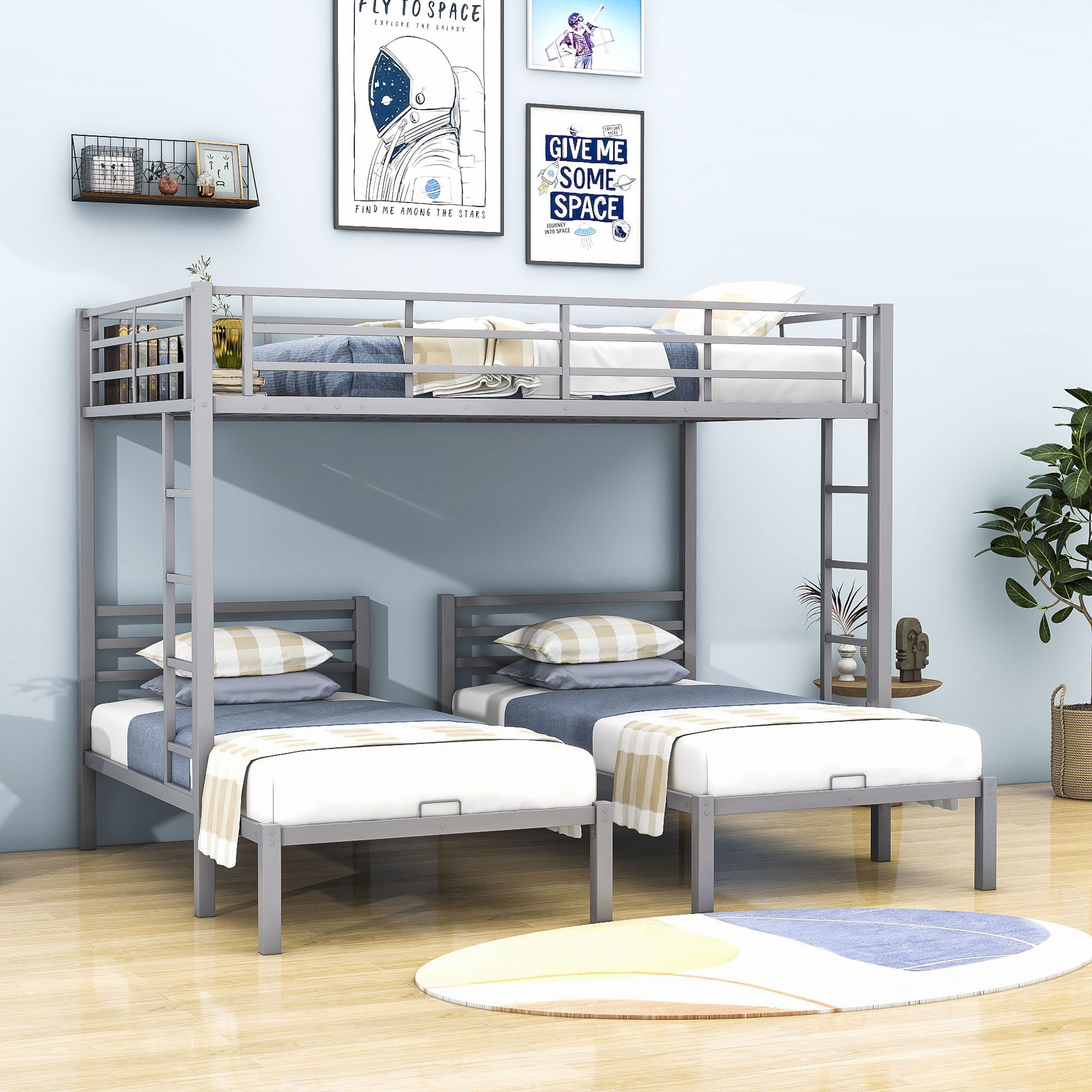 Isabelle & Max™ Carpentras Full over Twin & Twin Steel Triple / Quad Bunk Bed with Shelves by ...