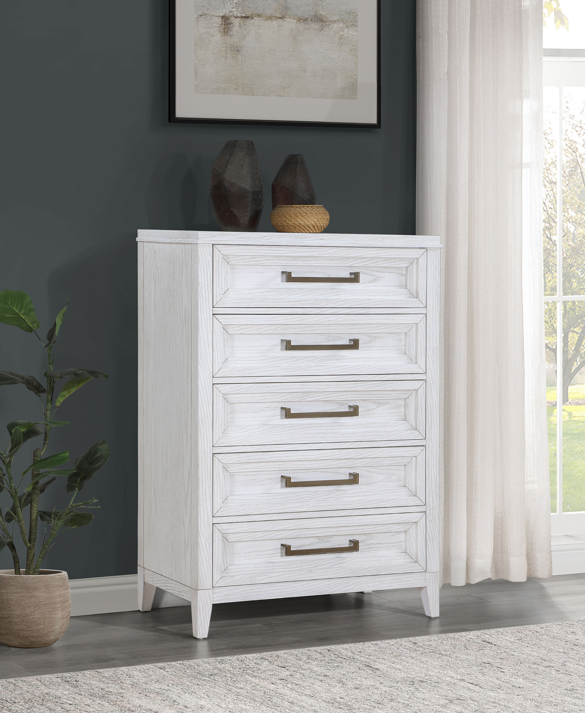 Lark Manor™ Marielle 5-drawer Bedroom Chest Distressed White | Wayfair