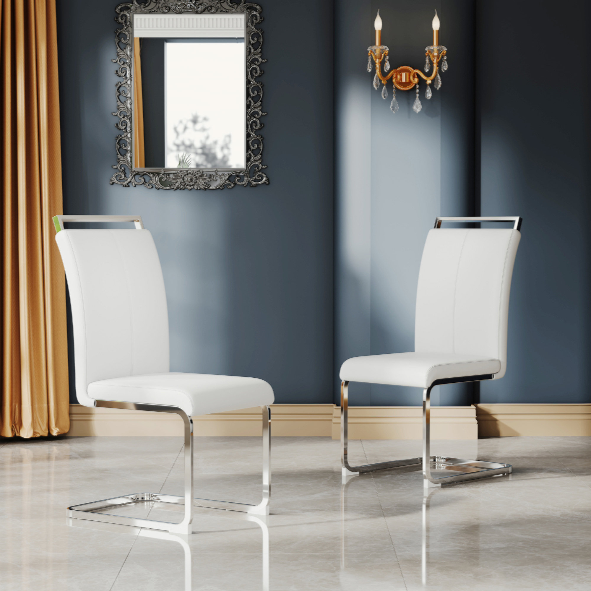 Everly Quinn A Set Of 4 Artificial Leather Dining Chairs, Featuring An ...
