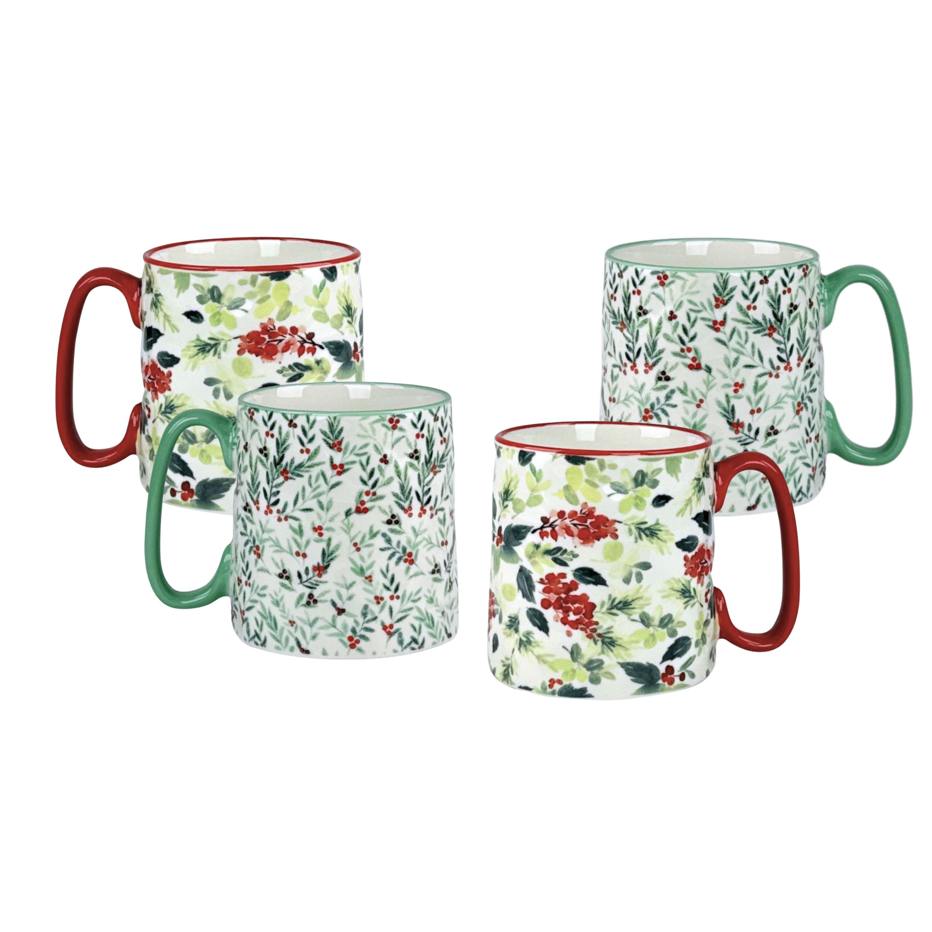 Ten Strawberry Street Bella 4-pc Green & Red Holly Mugs & Reviews | Wayfair