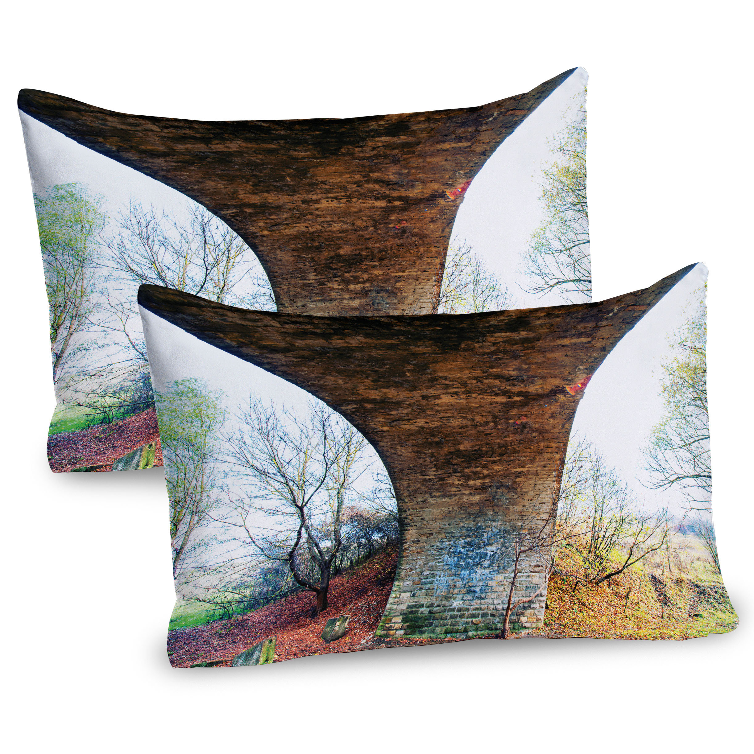 Ambesonne Rustic Pillow Sham 2 Pack Pillar of Stone Bridge Brown Green ...