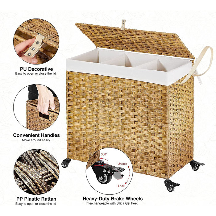 Bayou Breeze Hand Woven Rolling Laundry Sorter with Handles | Wayfair