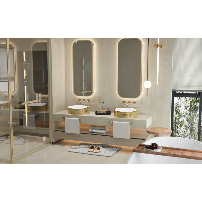 MEJE 16.75" Luxury Golden/Silver Stripe Round Art Basin, Bathroom ...