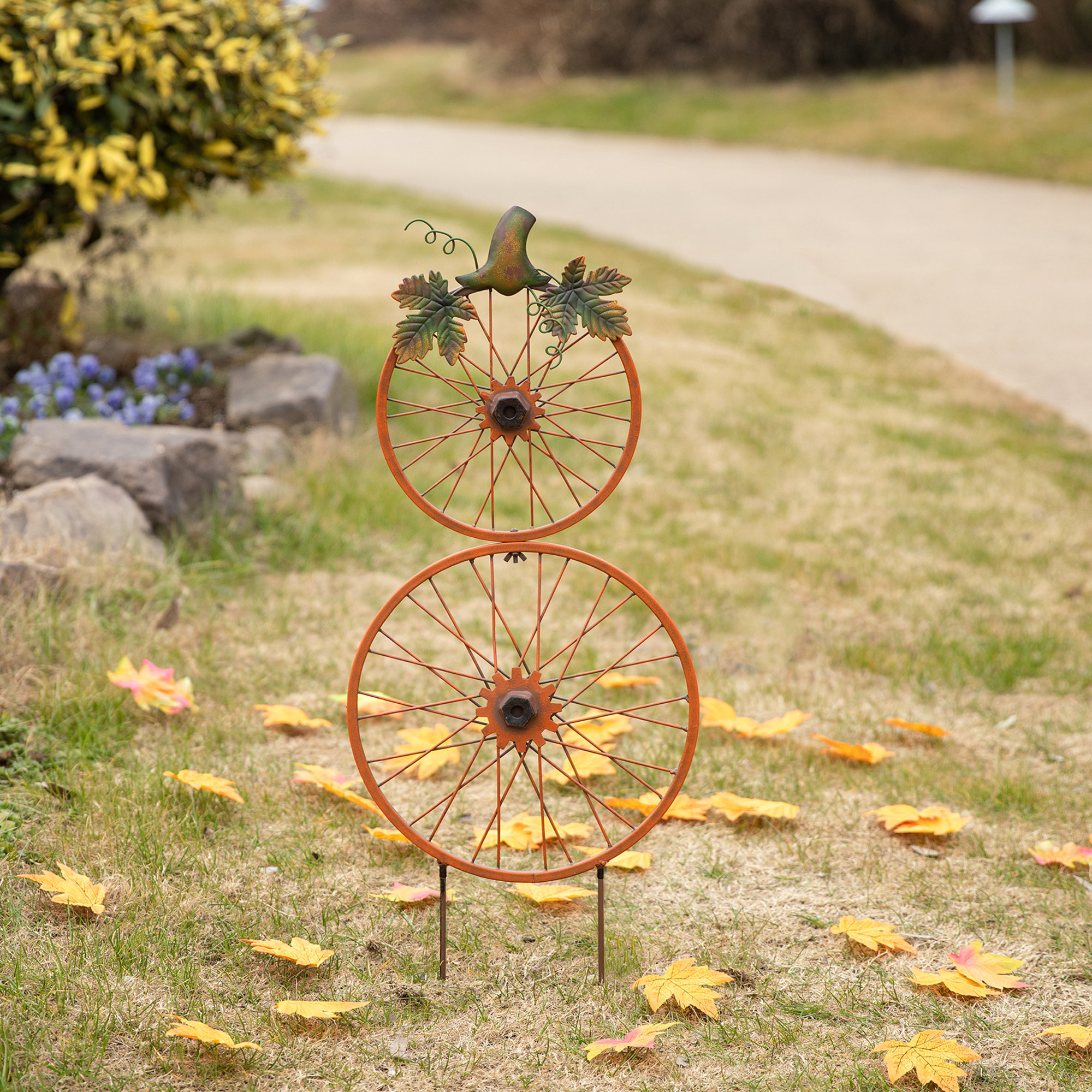 Arlmont & Co. Fall Metal Bicycle Wheel Pumpkin Yard Stake - Wayfair Canada
