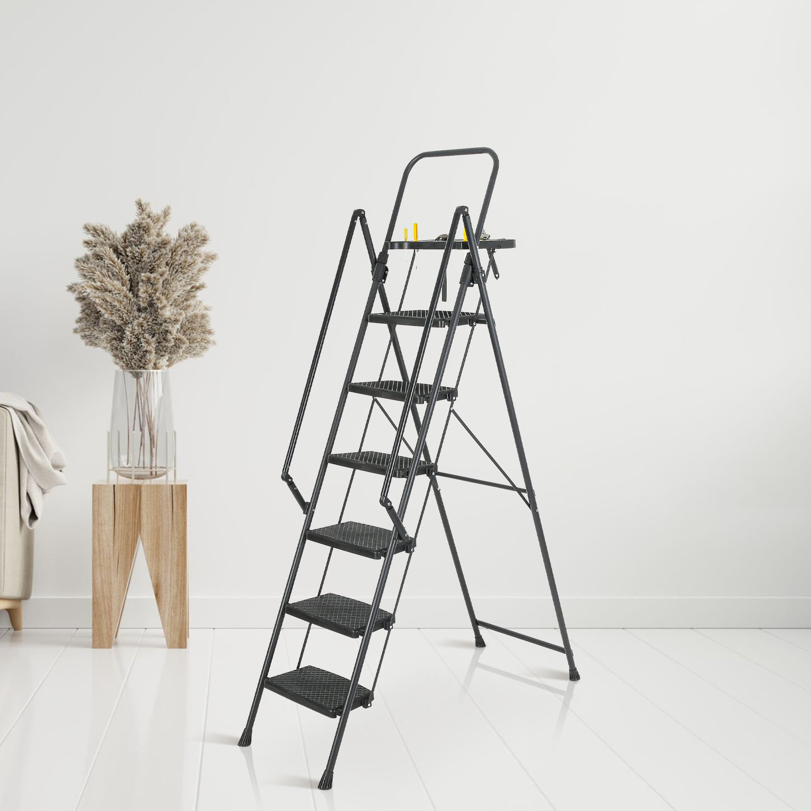 WFX Utility™ 6-Step Reach Height Foldable Step Ladder With Tool Tray ...