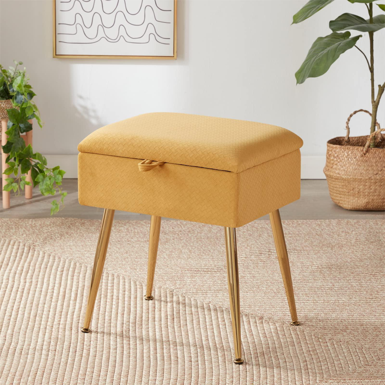 Mercer41 Vanity Chair Storage Vanity Stool Ottoman Foot Rest, Makeup ...