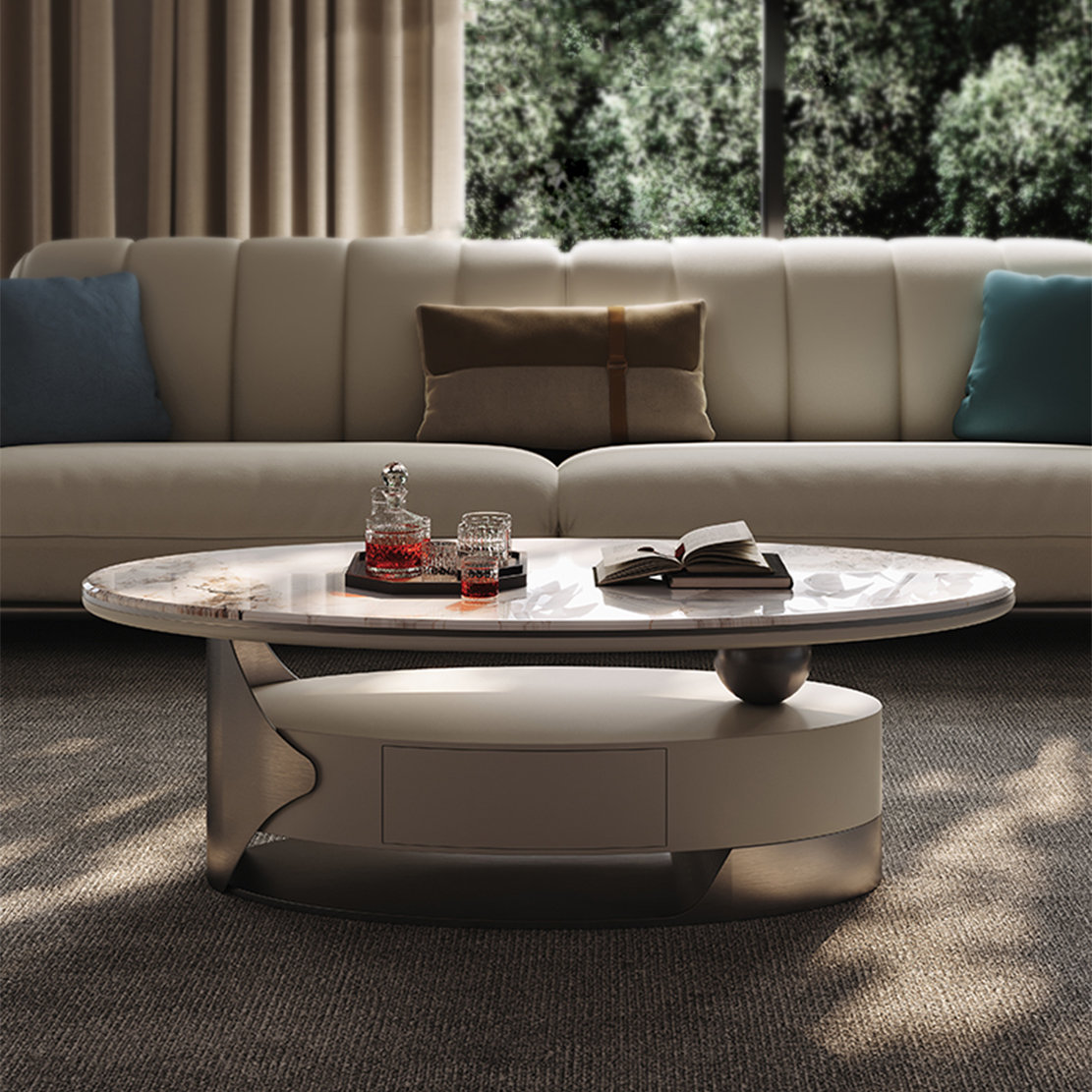 Orren Ellis Oval-shaped stone slab storage coffee table - Wayfair Canada