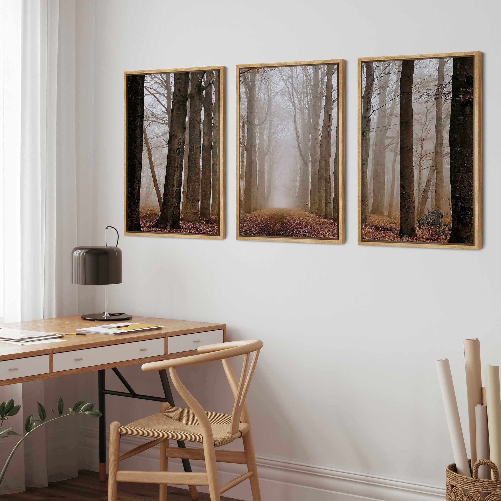 wall26 Misty Brown Autumn Fall Forest Tree Landscape Pictures Wall Art ...