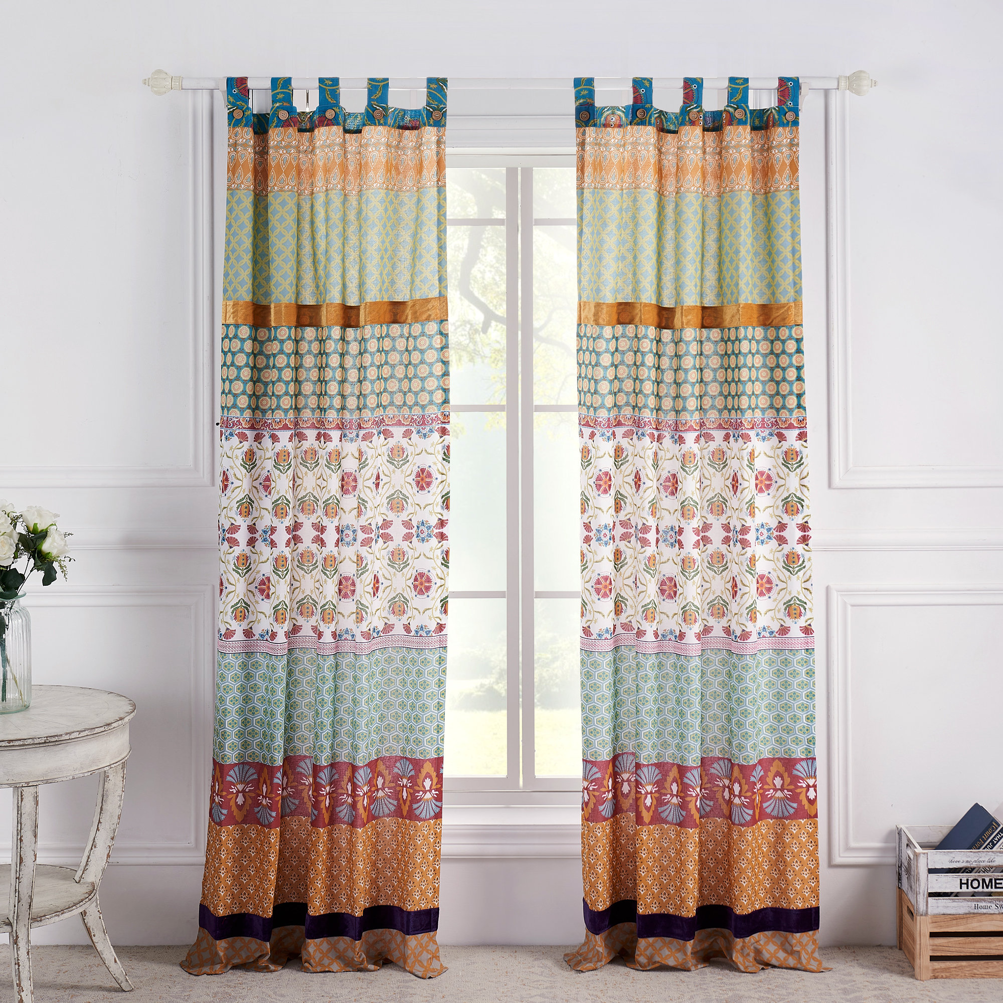 Greenland Home Fashions Thalia Velvet Embellished Tab Top Curtain ...