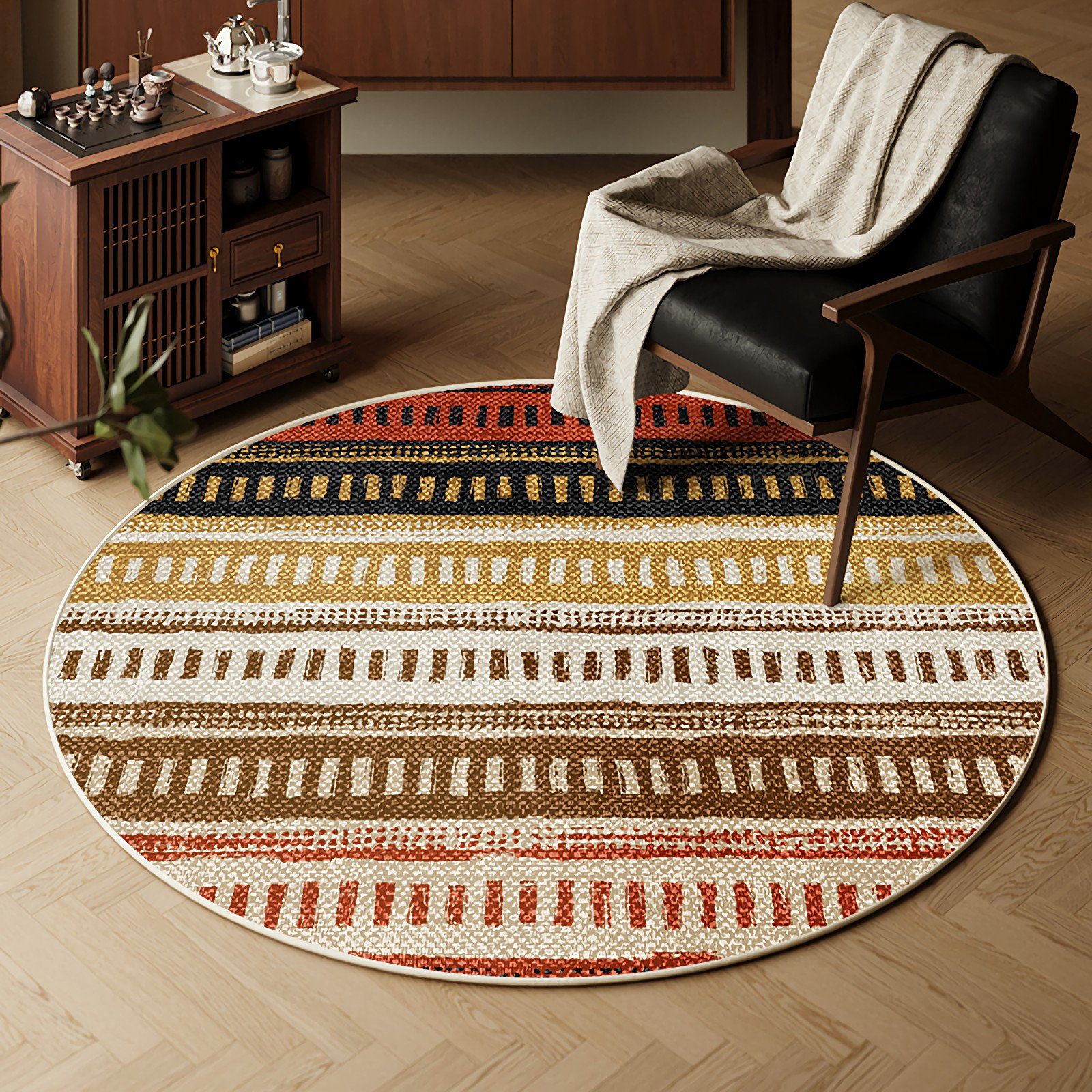 PURHOC Circular Carpet, American Retro Style, Living Room, Bedroom ...