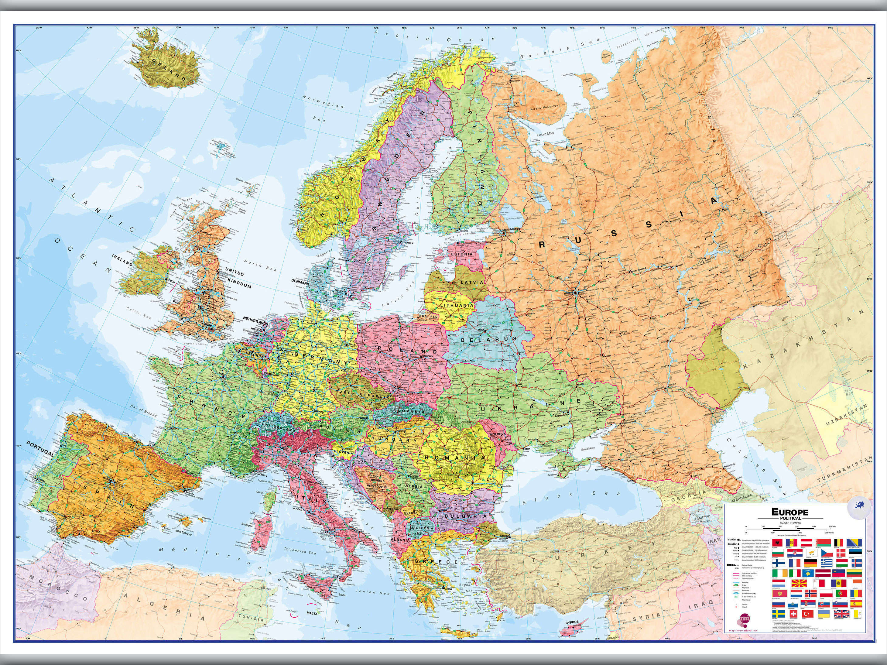 Ebern Designs Large Europe Wall Map Political - Art Prints on Paper ...