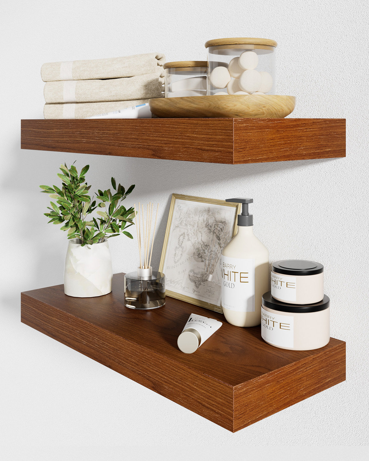 Millwood Pines 2 Piece Painted Wood Floating Shelves, Bathroom Wall ...