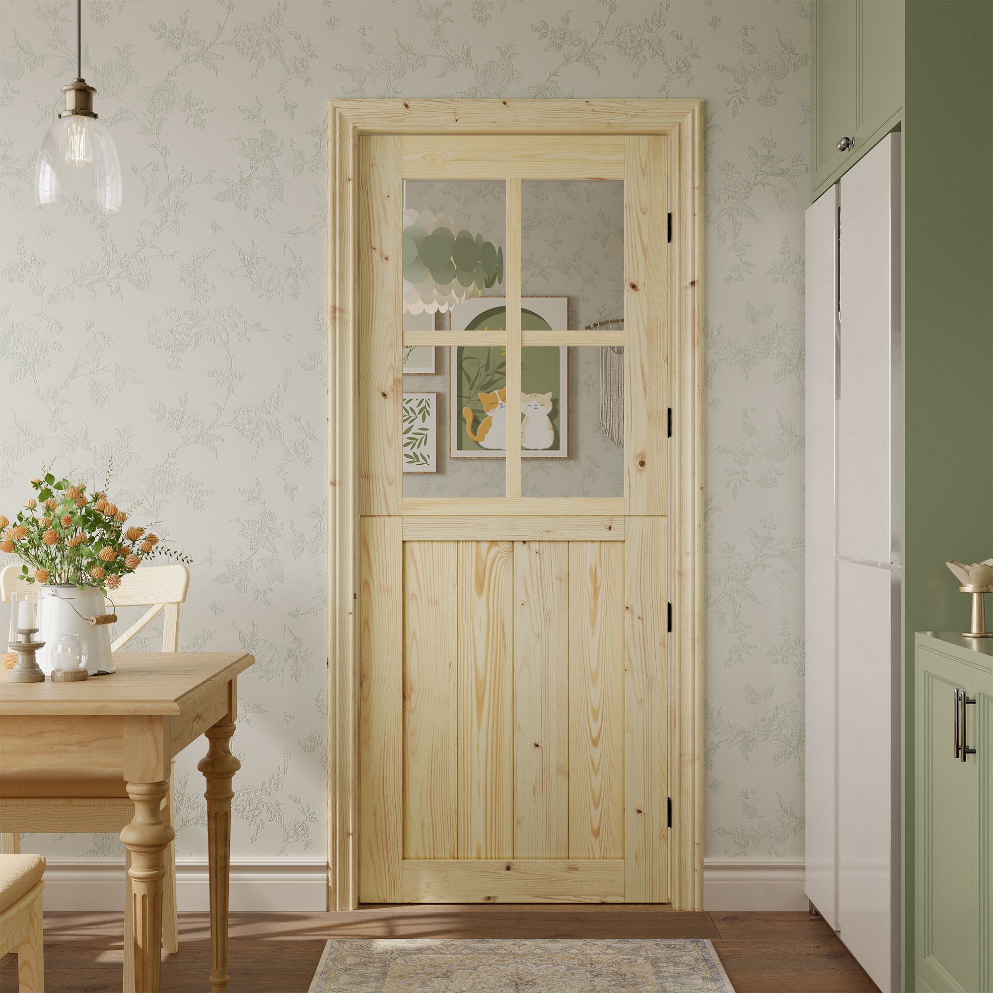 SMARTSTANDARD Drap de porte hollandais en verre massif et en bois ...