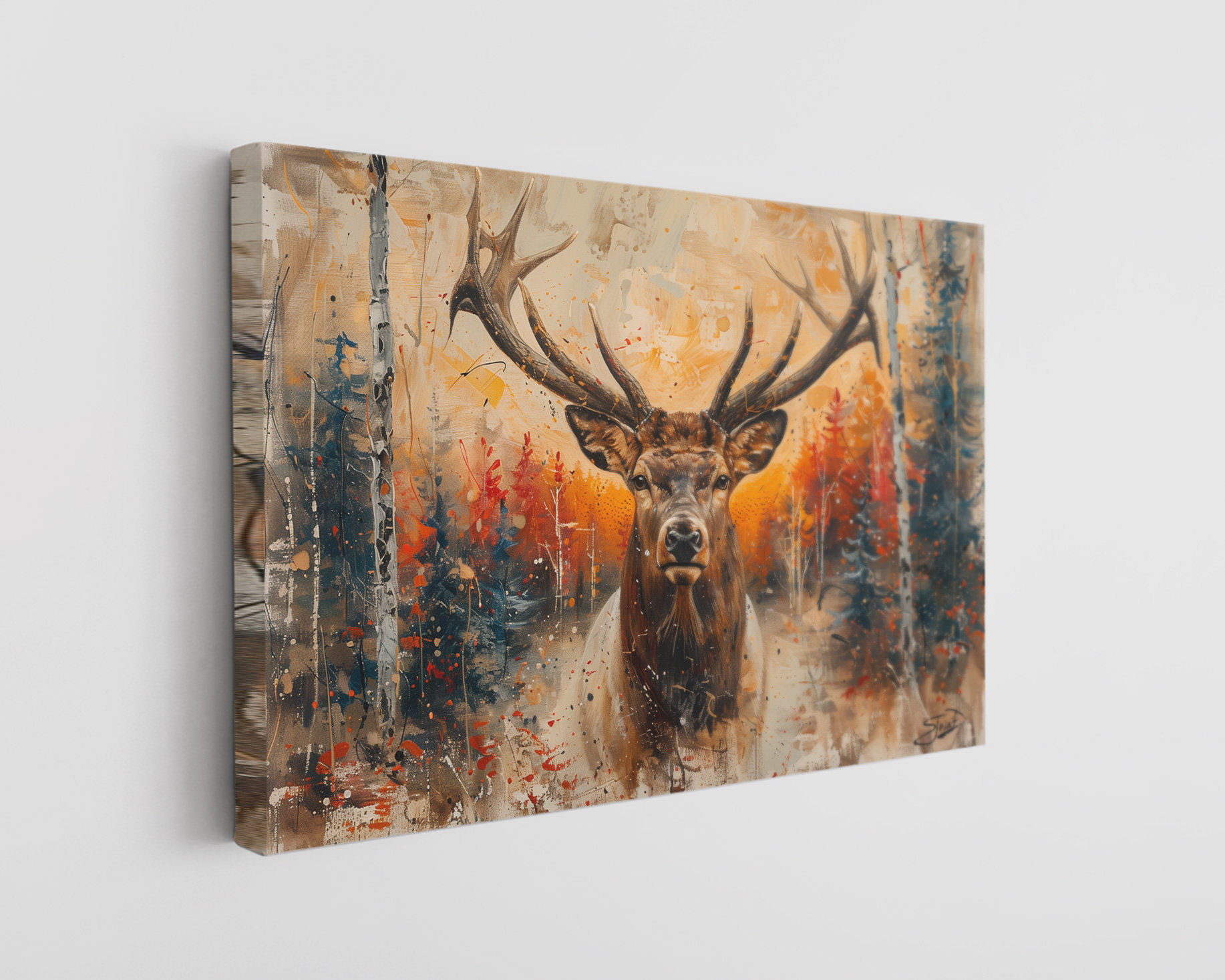 Millwood Pines Oil Painting of an Elk Canvas Print, Modern Wall Art ...