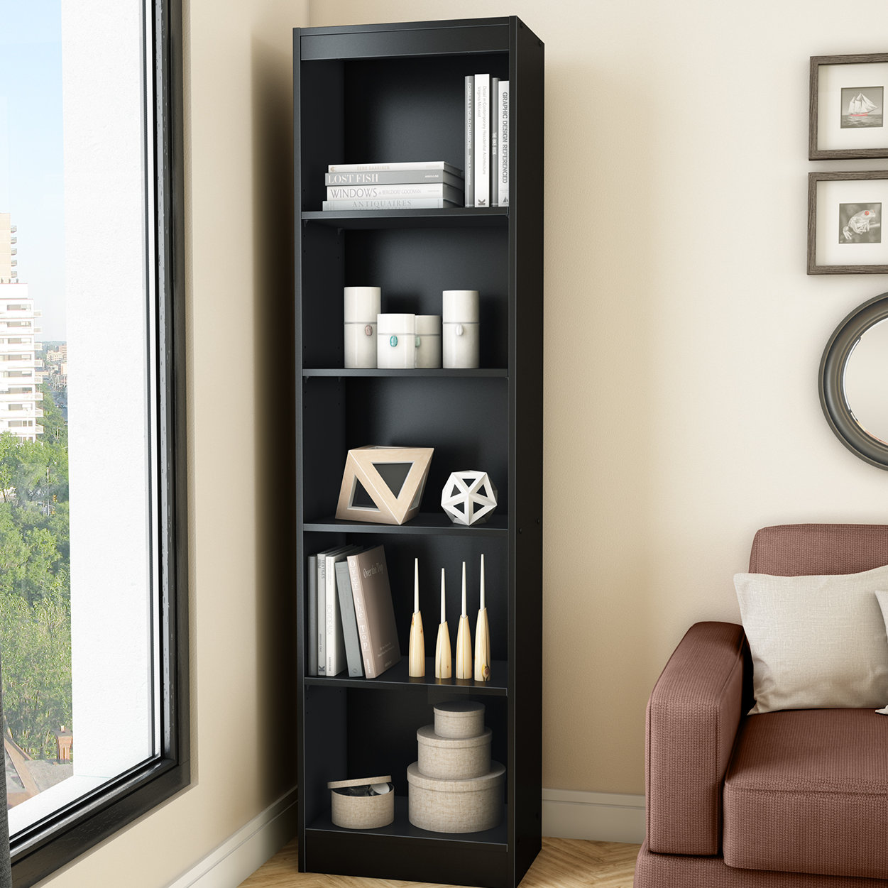 South Shore Axess Narrow 5-Shelf Narrow Bookcase Pure White & Reviews ...