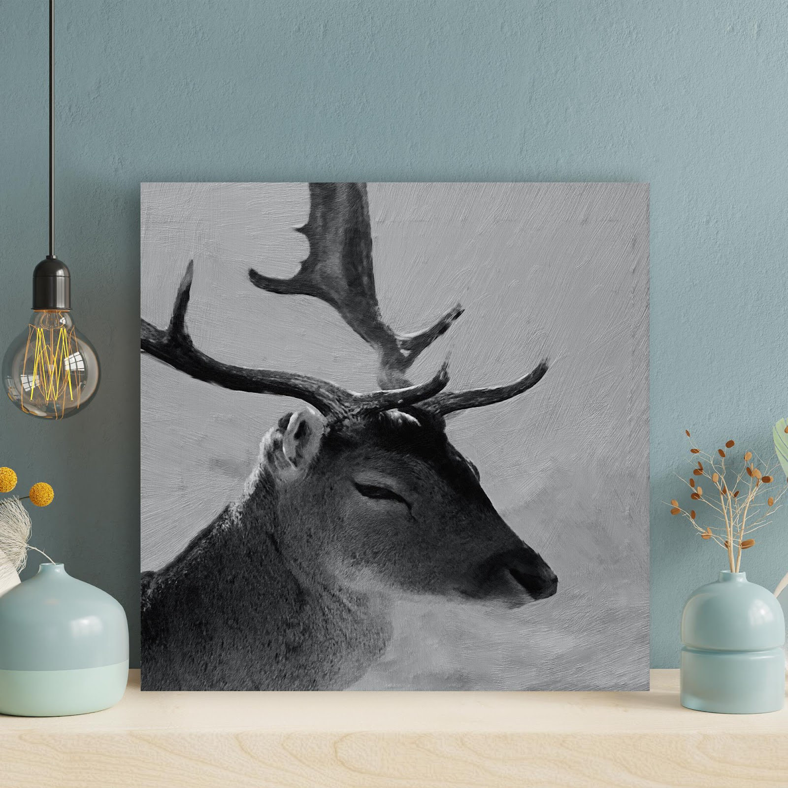 Loon Peak® A Grayscale Photo Of A Deer With Horns - 1 Piece Square ...
