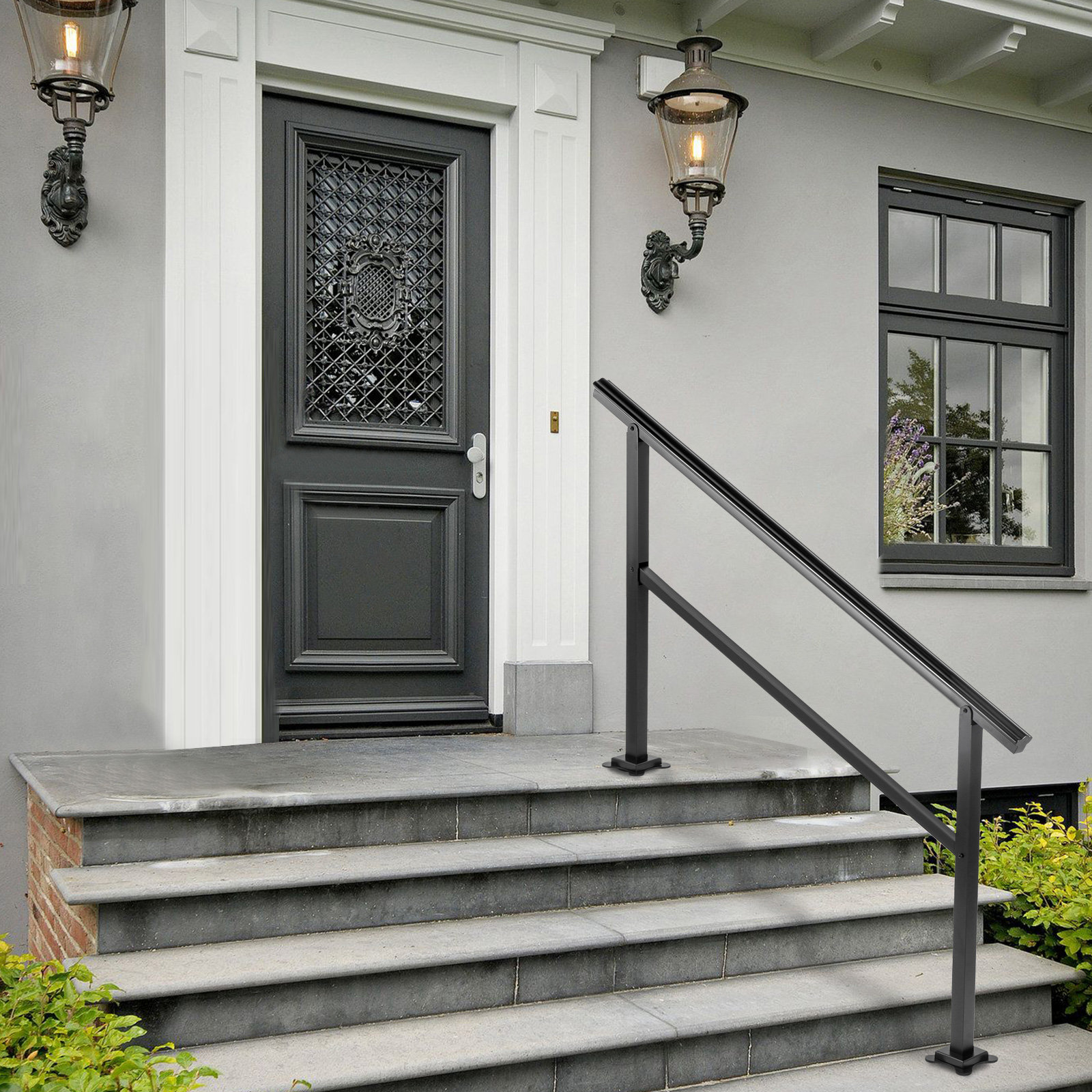 VEVOR Hand Rails for Outdoor Steps, Wrought Iron Railing, Porch And ...