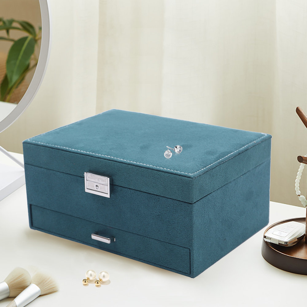 Latitude Run® Jewellery Box 3-Layer Dark Green Ring Necklace Jewellery ...