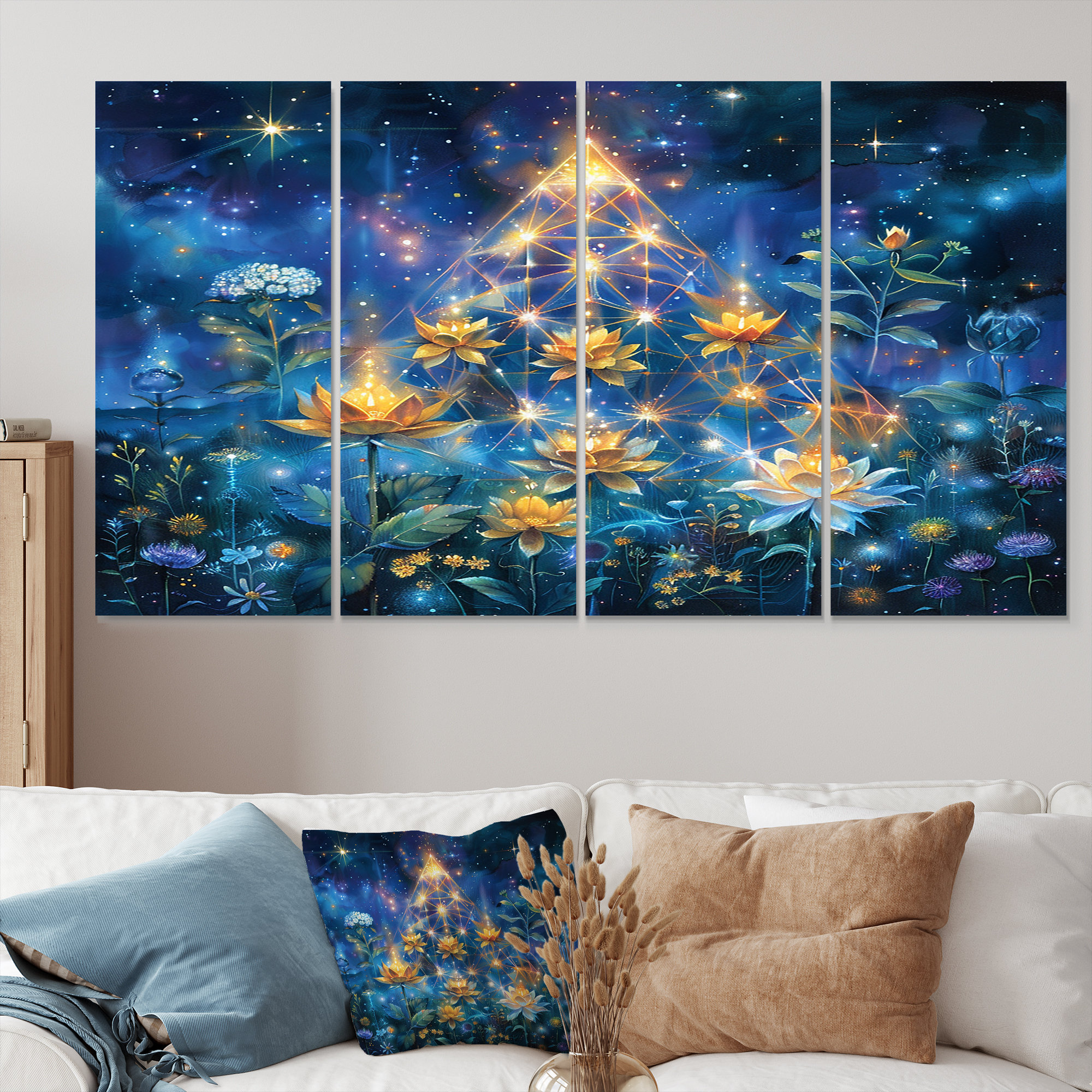 Design Art Blossoming Lotus Flowers Sparkling Magical Night - Other ...