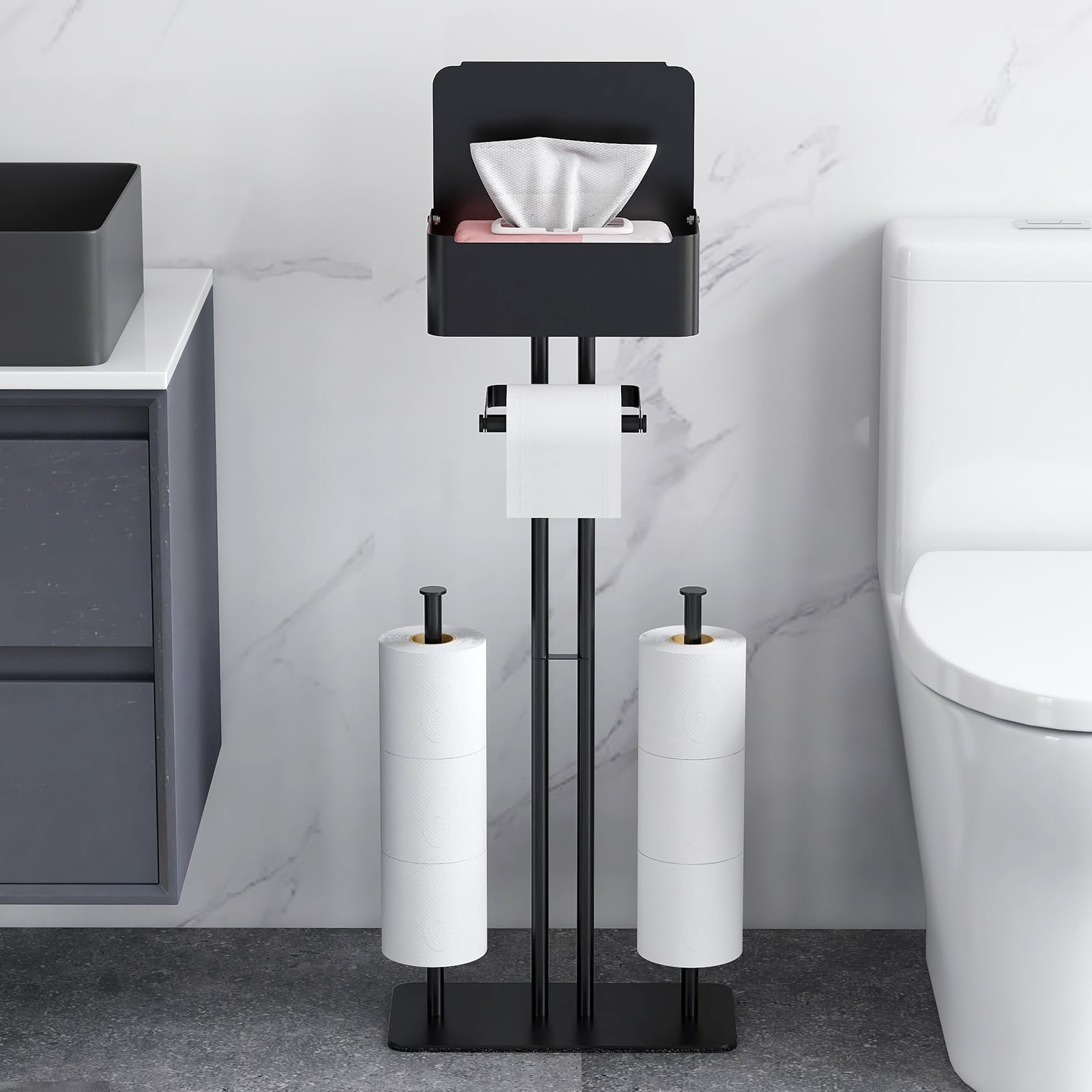 Rebrilliant Matte Black Free Standing Toilet Paper Holder With ...