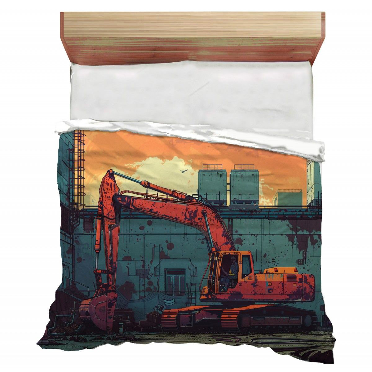 VisionDecor Excavator Bedding Construction Duvet Cover Industrial | Wayfair