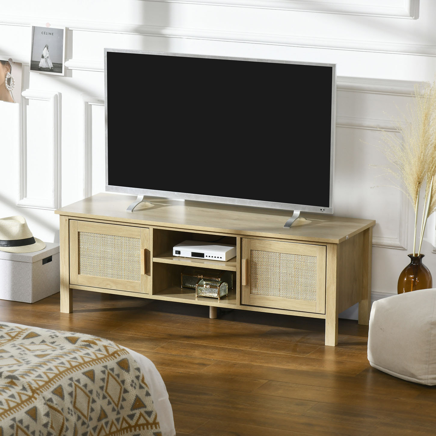 Bay Isle Home™ Boho Tv Stand, Entertainment Center With Rattan Door ...