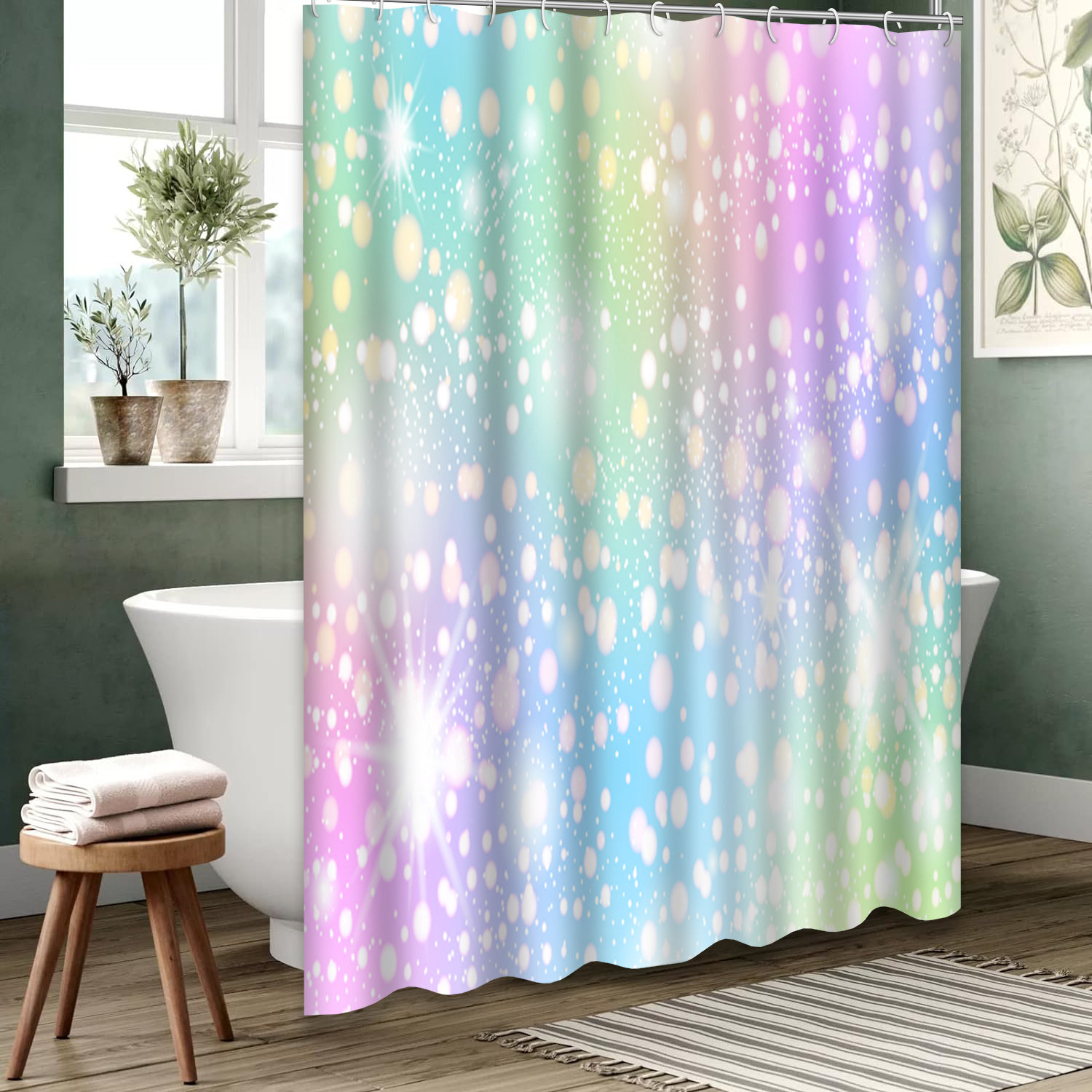 East Urban Home Blue Waterproof Shower Curtain,Rainbow Sky with Cute ...