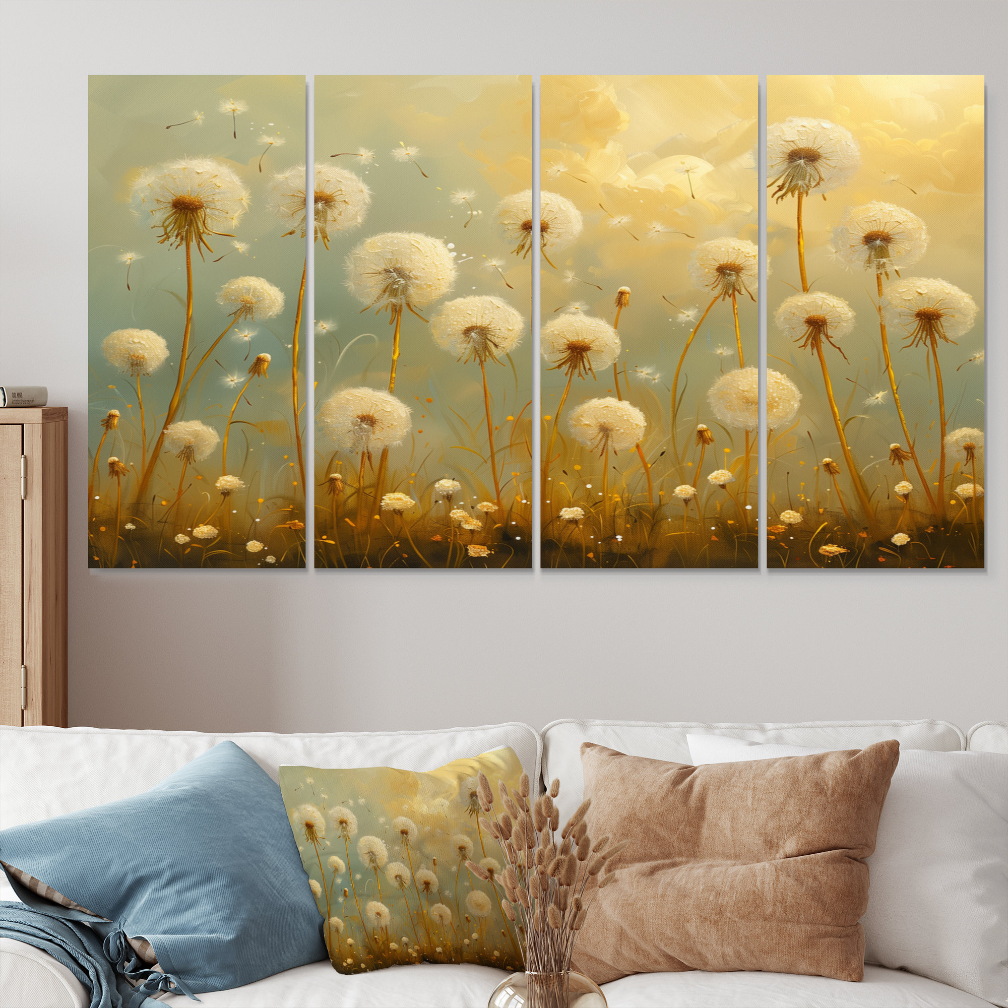 August Grove® Beige Blue Spring Dandelion Collage II - Dandelion Canvas ...