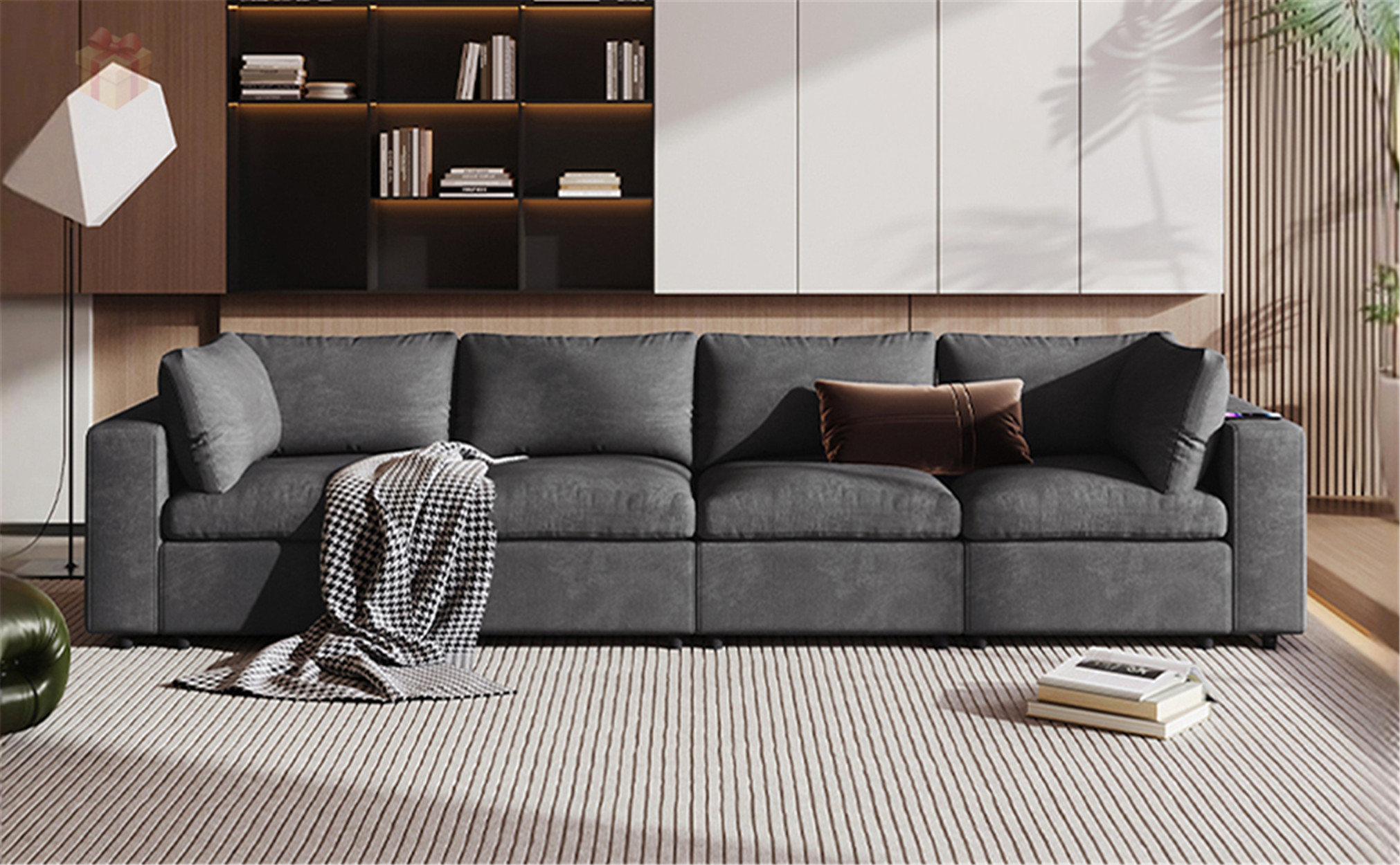 Latitude Run® U-Style Upholstered Modular Sofa with Storage, USB ...