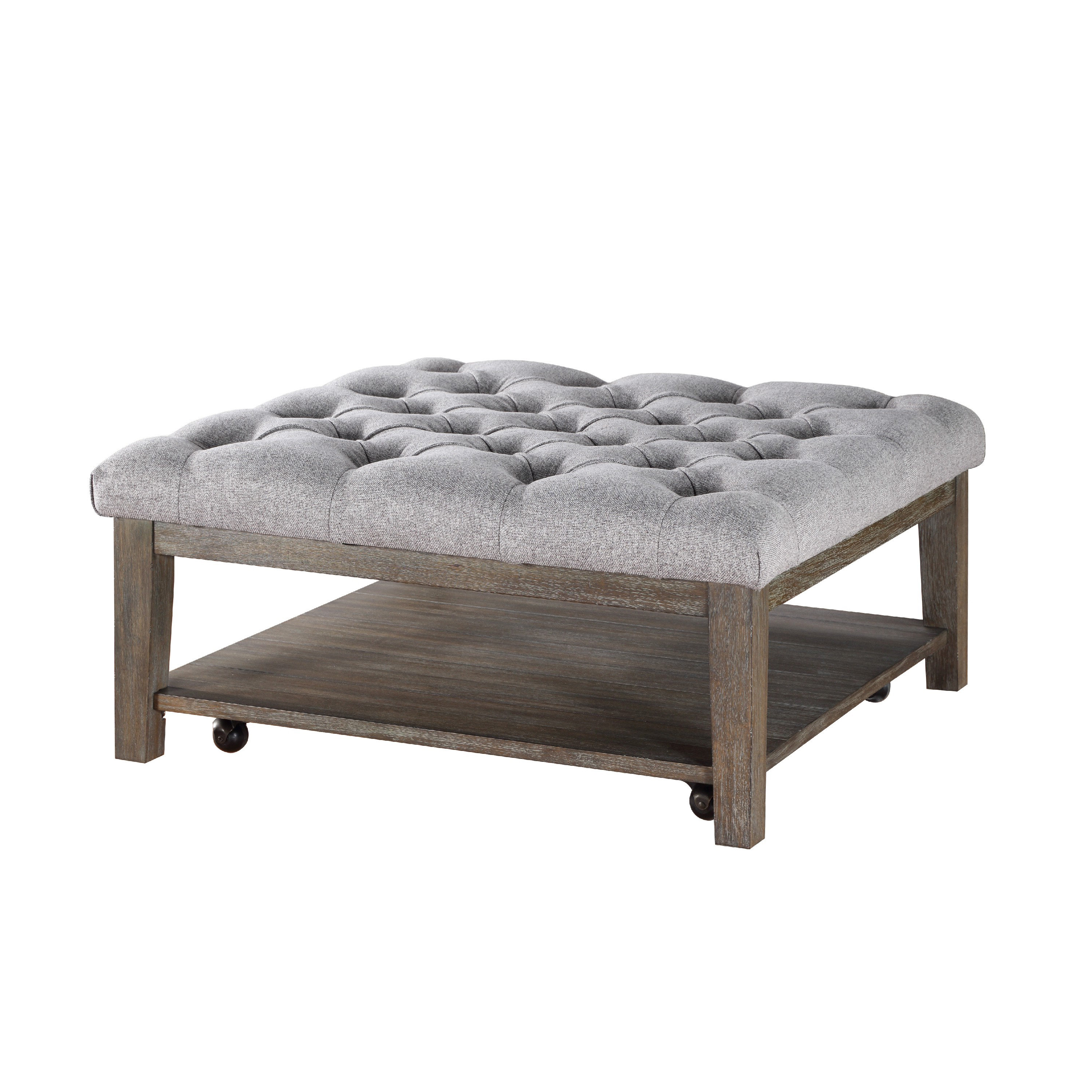 Benjara Bori Coffee Table Ottoman, 39 Inch Button Tufted Gray, Brown ...