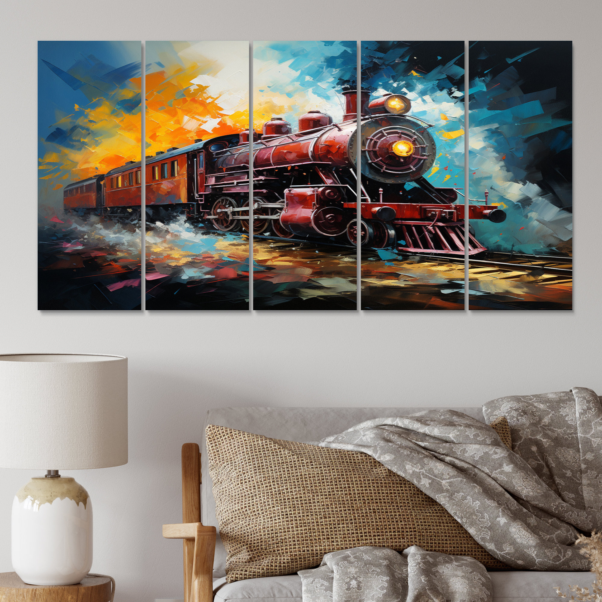 17 Stories Train Dynamic Momentum Pointillism I - Transportation Canvas ...