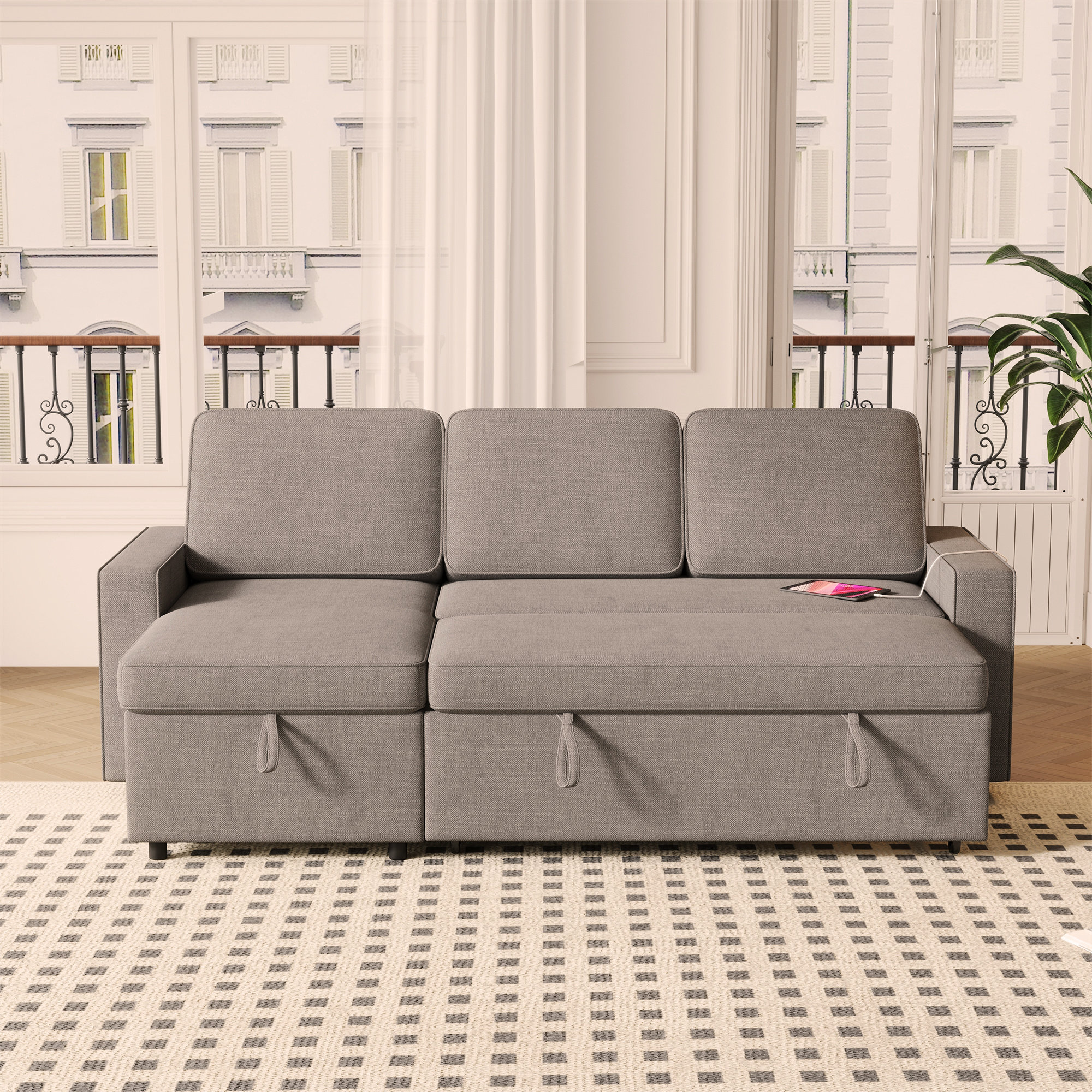 Latitude Run® 85.8" Pull Out Sleeper Sofa L-Shaped Couch Convertible ...