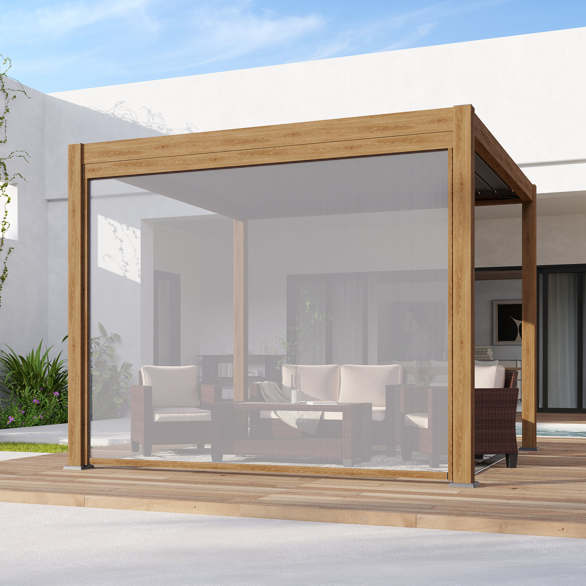 Rosebay Adjustable Height Pull Down Privacy Screen for Pergola ...