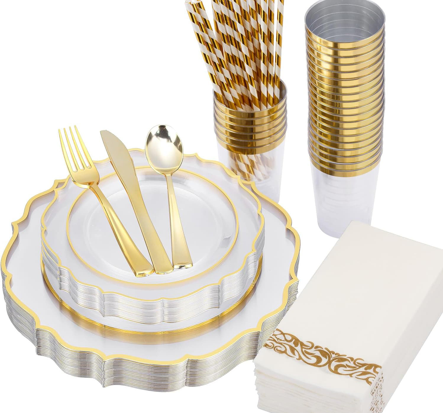 SAPESHA Baroque Dinnerware Set for 25 Guests - Gold Rimmed Heavy Duty ...