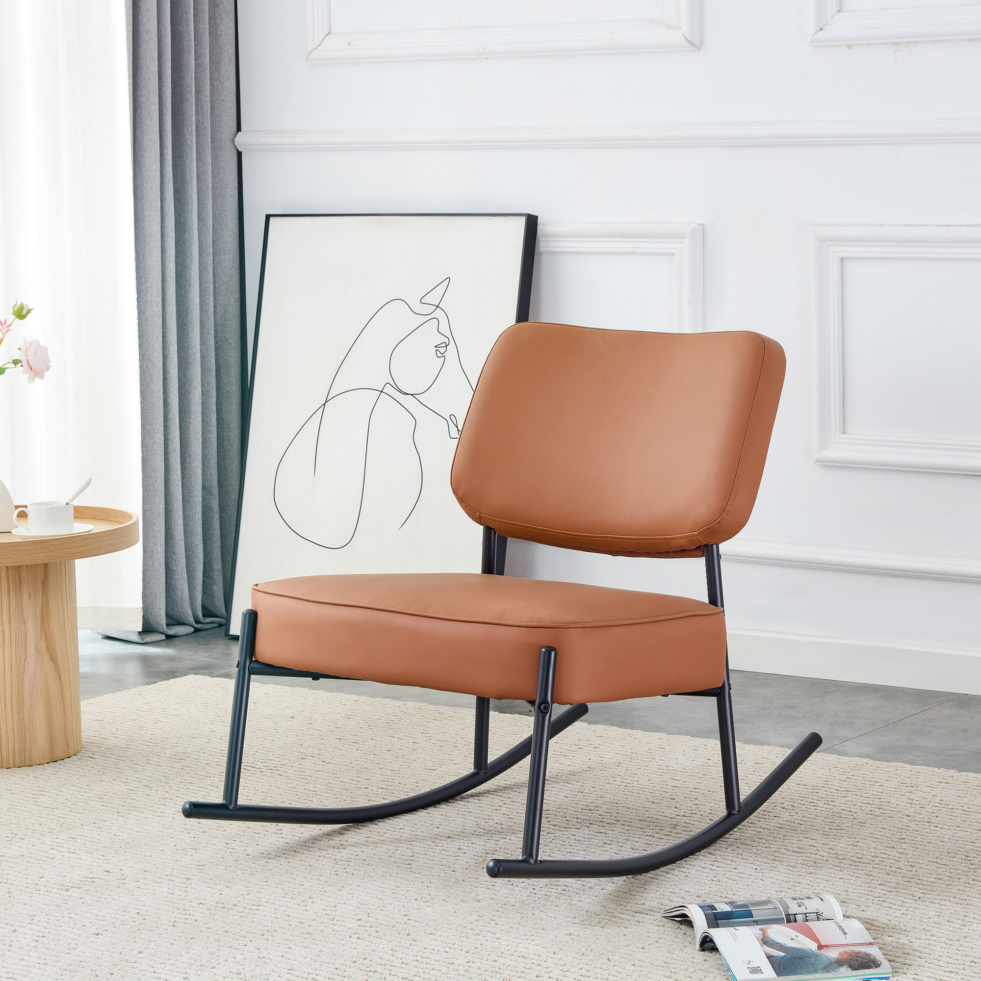 Ebern Designs PU Material Cushioned Rocking Chair, Unique Rocking Chair ...